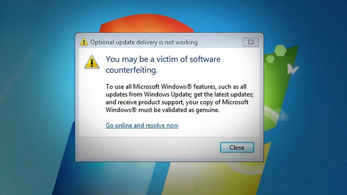 Lỗi Your license isn't genuine and you may be a victim of software counterfeiting